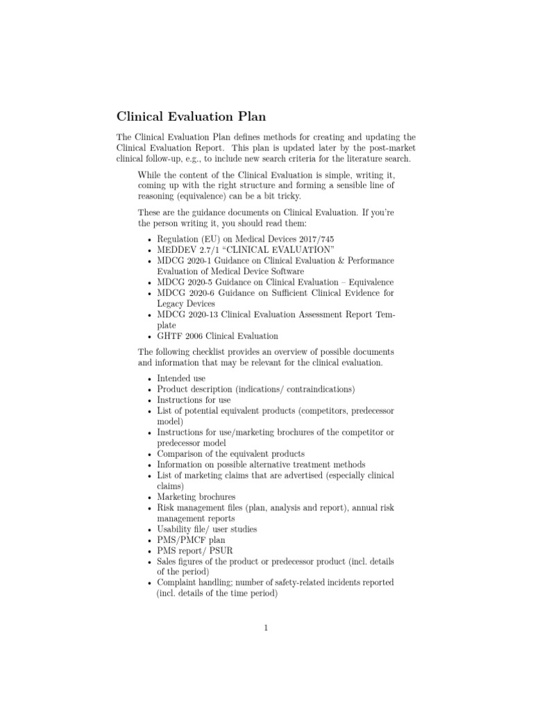 Clinical Evaluation Plan | PDF
