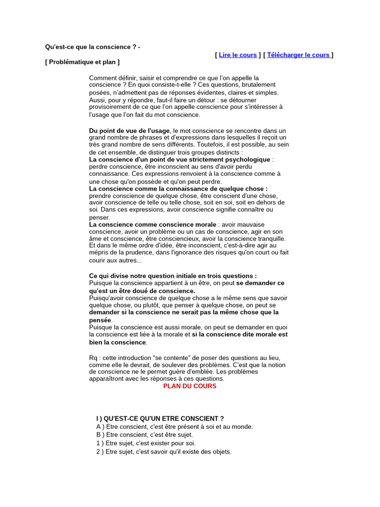 Qu'est Ce Que La Conscience | PDF