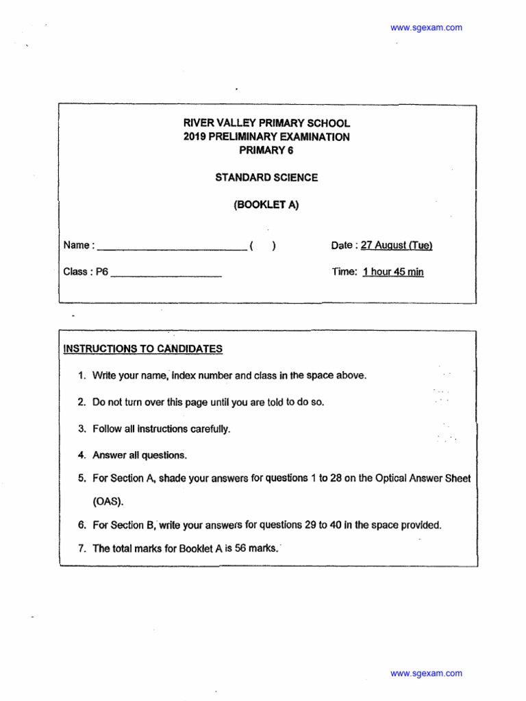 2019-P6-Science-SA2-River Valley | PDF