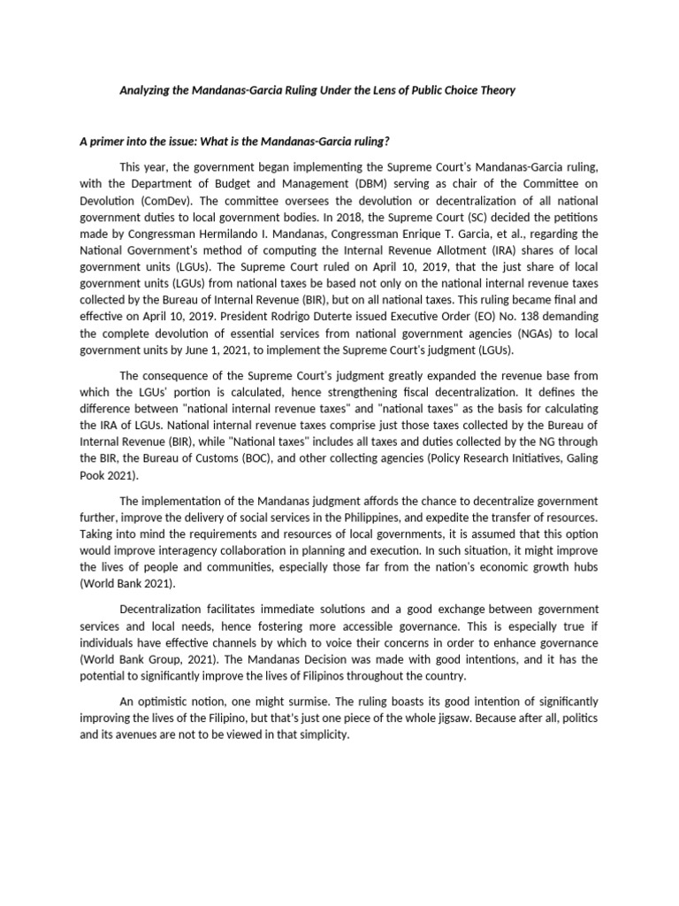 Analyzing The Mandanas-Garcia Ruling - GULANE | PDF | Governance ...