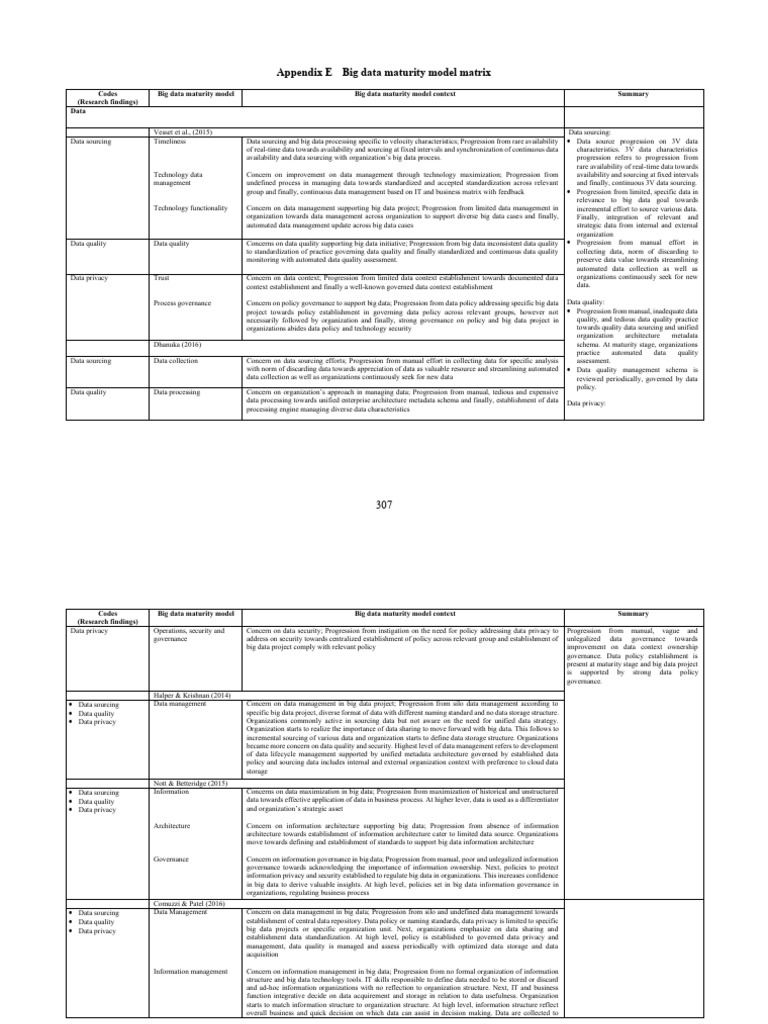 Appendix E Big Data Maturity Model Matrix | PDF | Analytics | Big Data