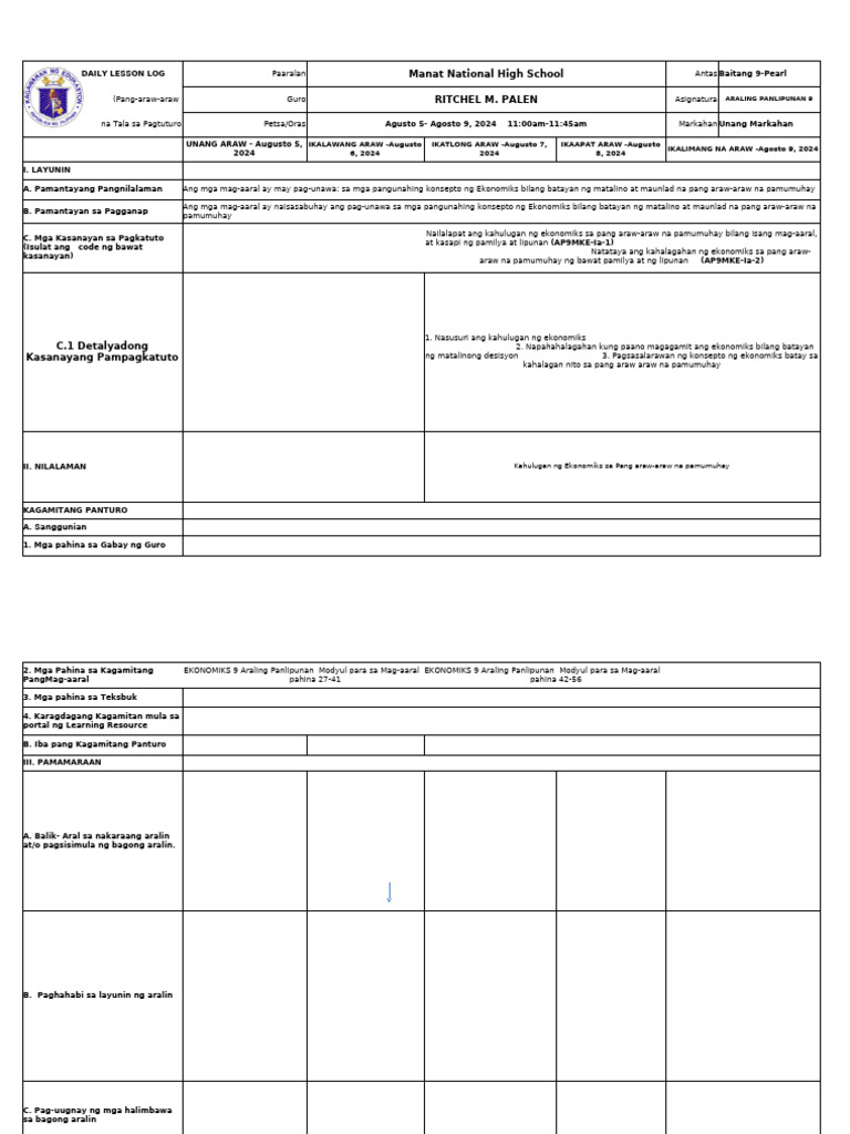 DLL - Week3 - ARAL PAN - PEARL | PDF