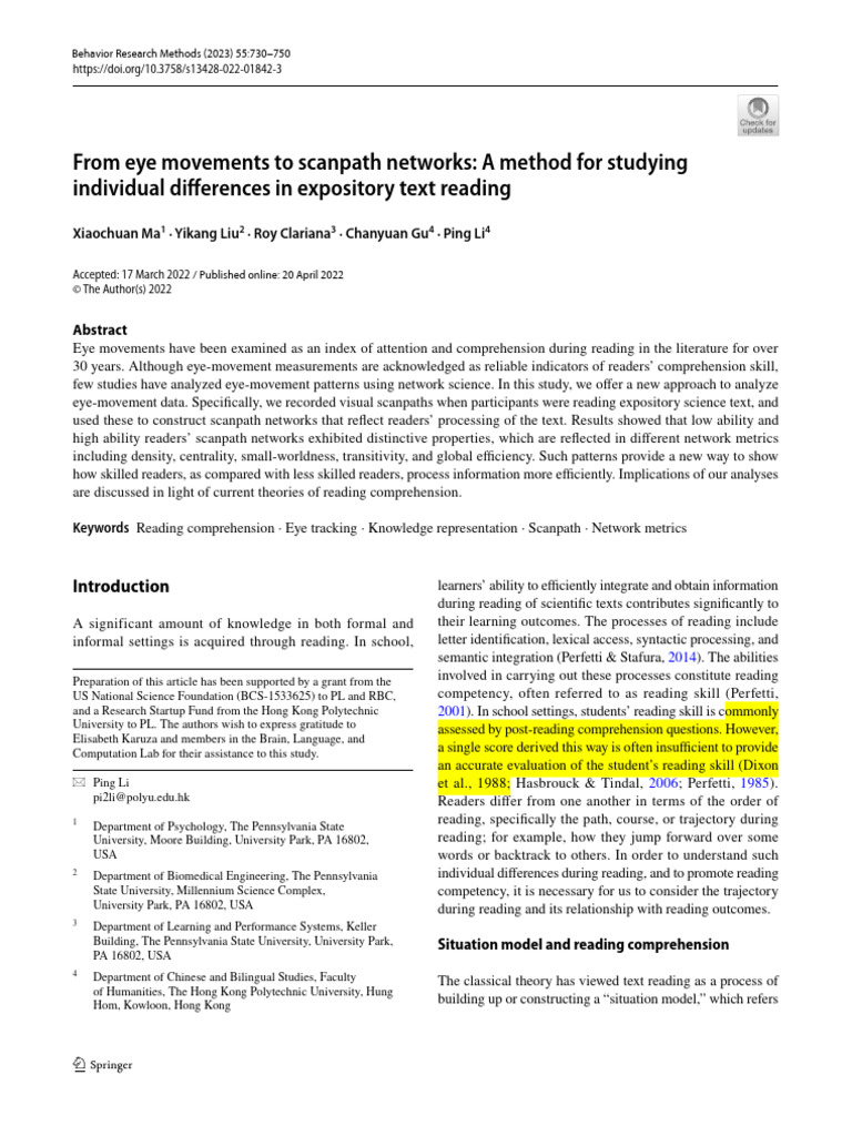 From Eye Movements To Scanpath Networks: A Method For Studying Individual Differences in ...