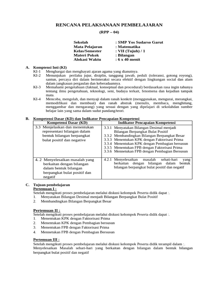 RPP 3. 3 Bilangan Berpangkat | PDF