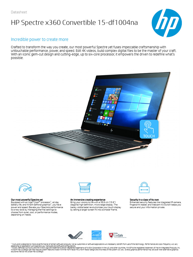 HP Spectre X360 15t Datasheet | PDF