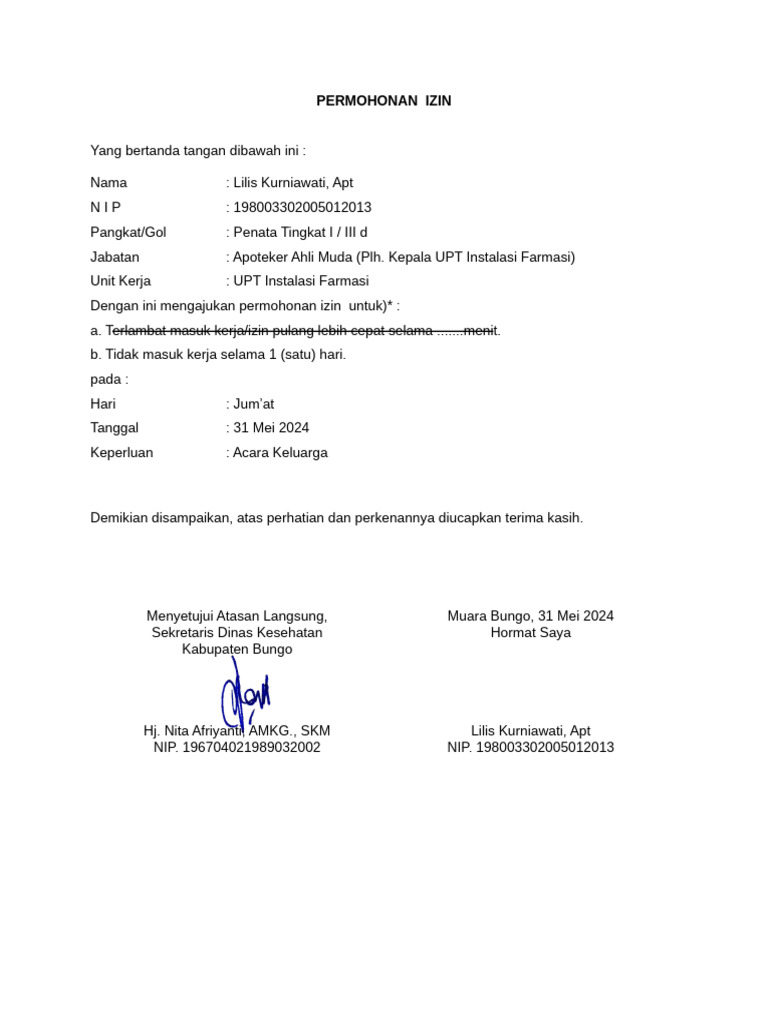 Surat Izin Lilis Pdf