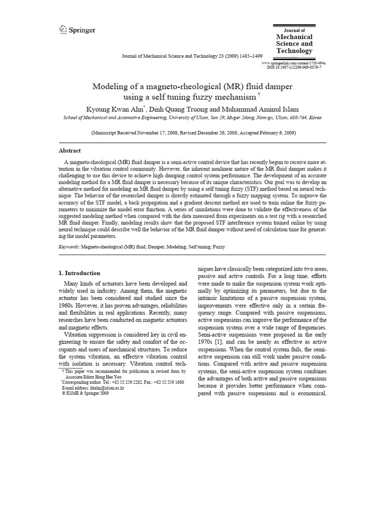 Modeling of A Magneto-Rheological MR Fluid Damper | PDF