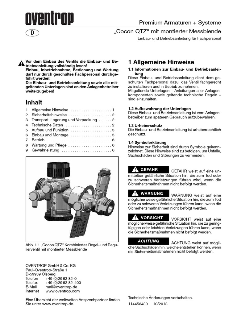 1 Allgemeine Hinweise: Premium Armaturen + Systeme Cocon QTZ" Mit Montierter Messblende | PDF