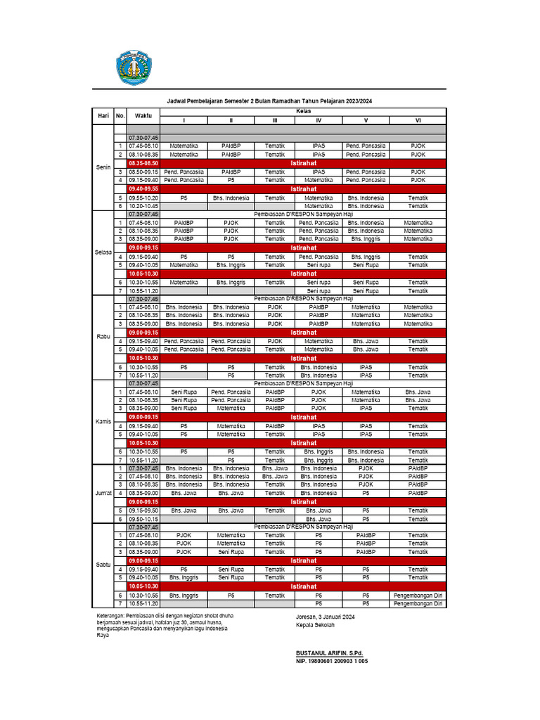 Real Jadwal Pelajaran puasa rev | PDF