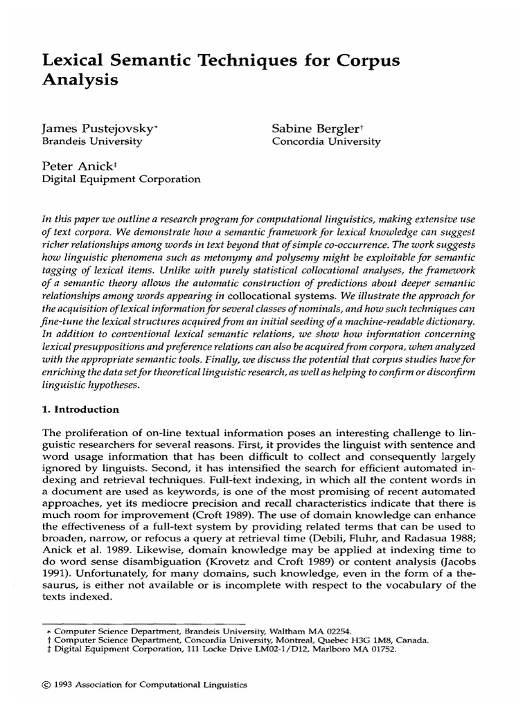 LeXical SemAntic TEchniqueS For Corpus AnalYSiS | PDF | Semantics ...