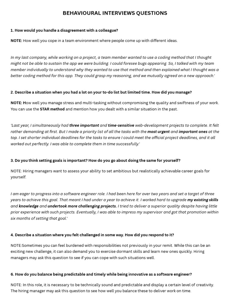 Behavioural Interviews Questions | PDF