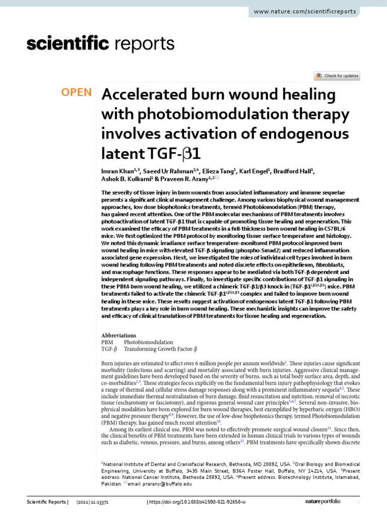 Accelerated Burn Wound Healing With Photobiomodulation Therapy Involves ...