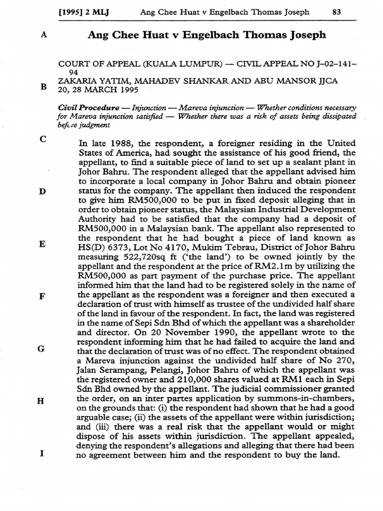 ANG CHEE HUAT V ENGELBACH THOMAS JOSEPH | PDF