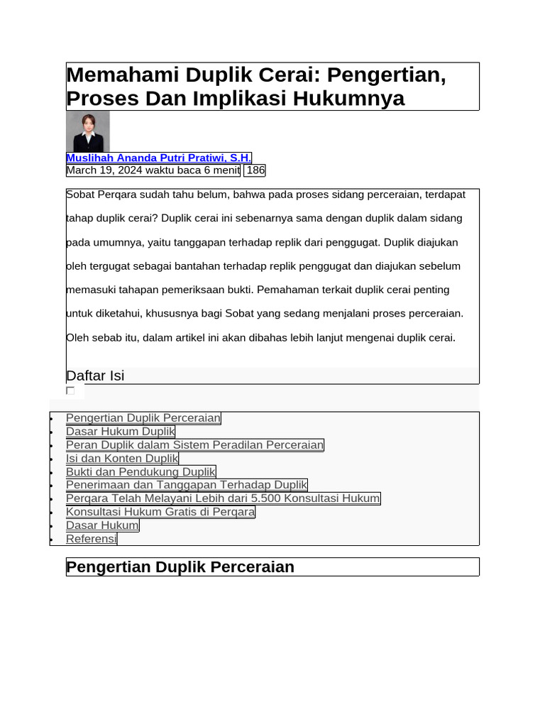 Memahami Duplik Cerai Pengertian, Proses Dan Implikasi Hukumnya | PDF