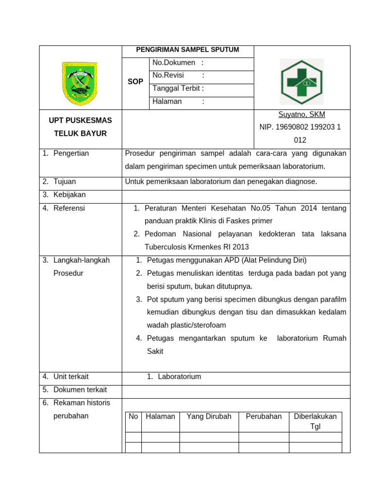 SOP Pengiriman Sputum TB PARU | PDF