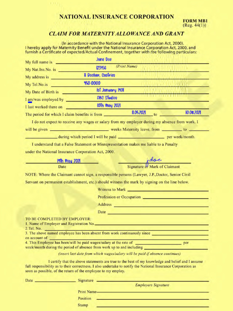 Sample Completed Medical Certificate of Confinement Form | PDF