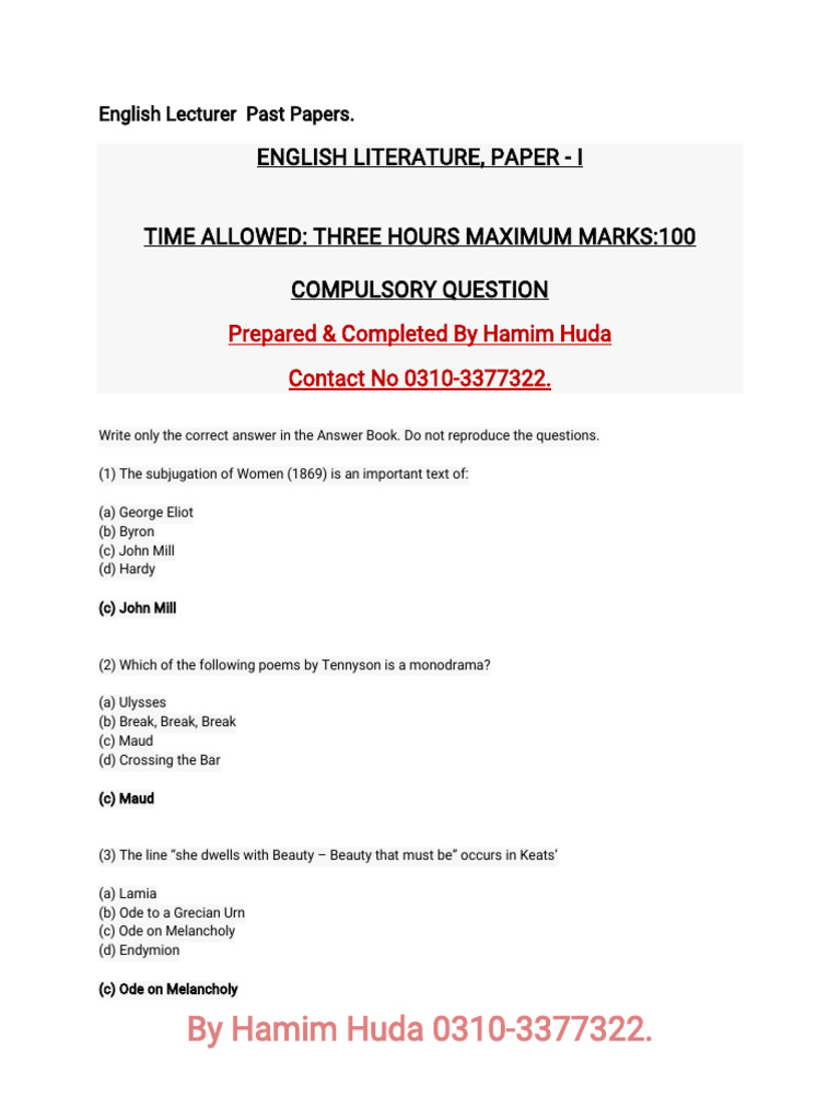 English Lec Past Papers | PDF