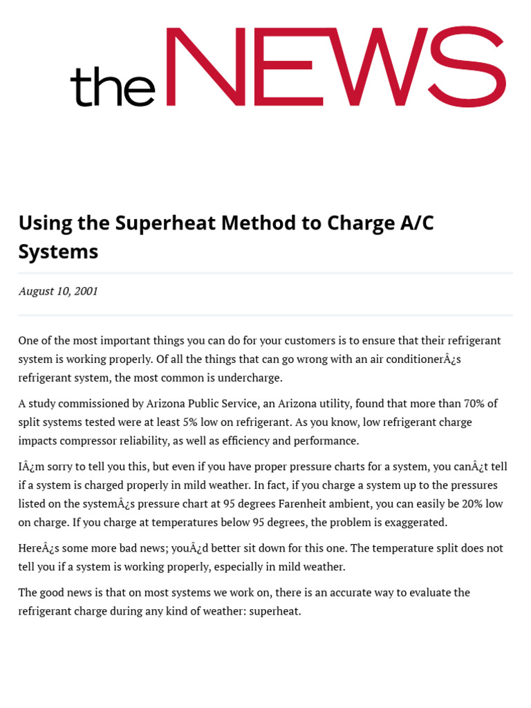 Using The Superheat Method To Charge A - C Systems | PDF