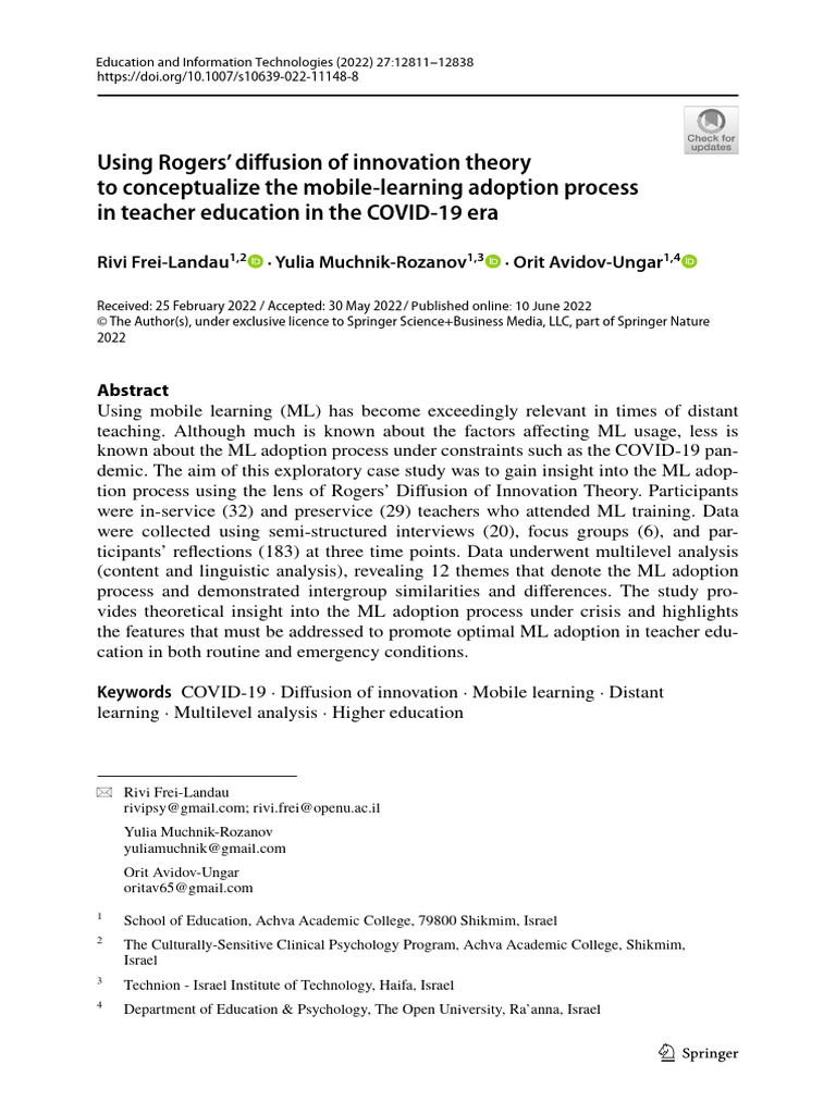 Using Rogers' Diffusion of Innovation Theory To Conceptualise The ...