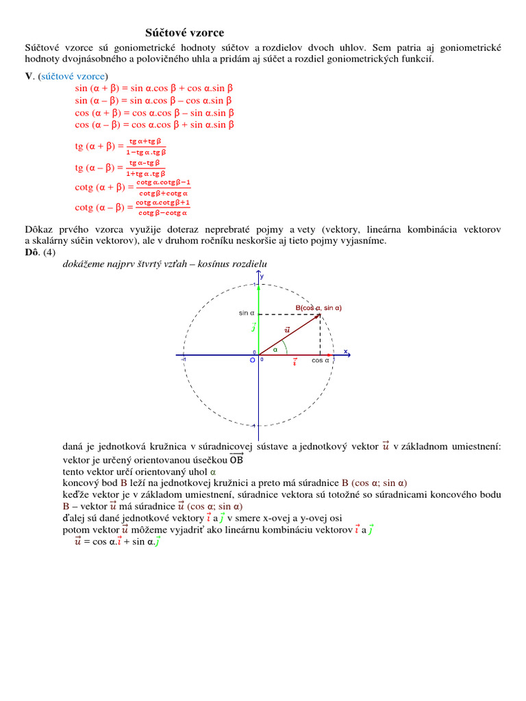 Suctove Vzorce Sucet A Rozdiel Goniometrickych Funkcii | PDF