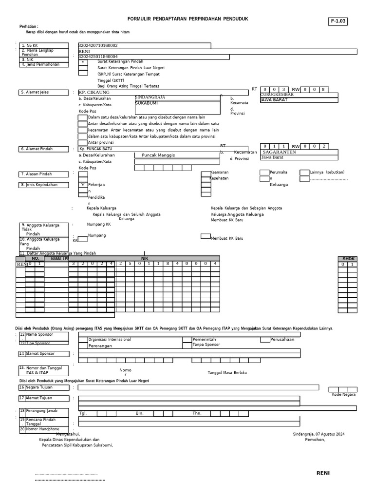 Formulir Pindah-Datang | PDF