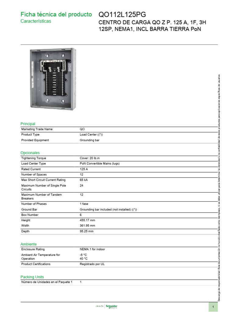 Centros de Carga QO - QO112L125PG | PDF