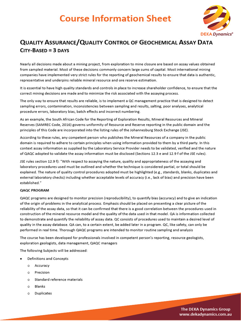 Quality Assurance Quality Control of Geochemical Assay Data | PDF