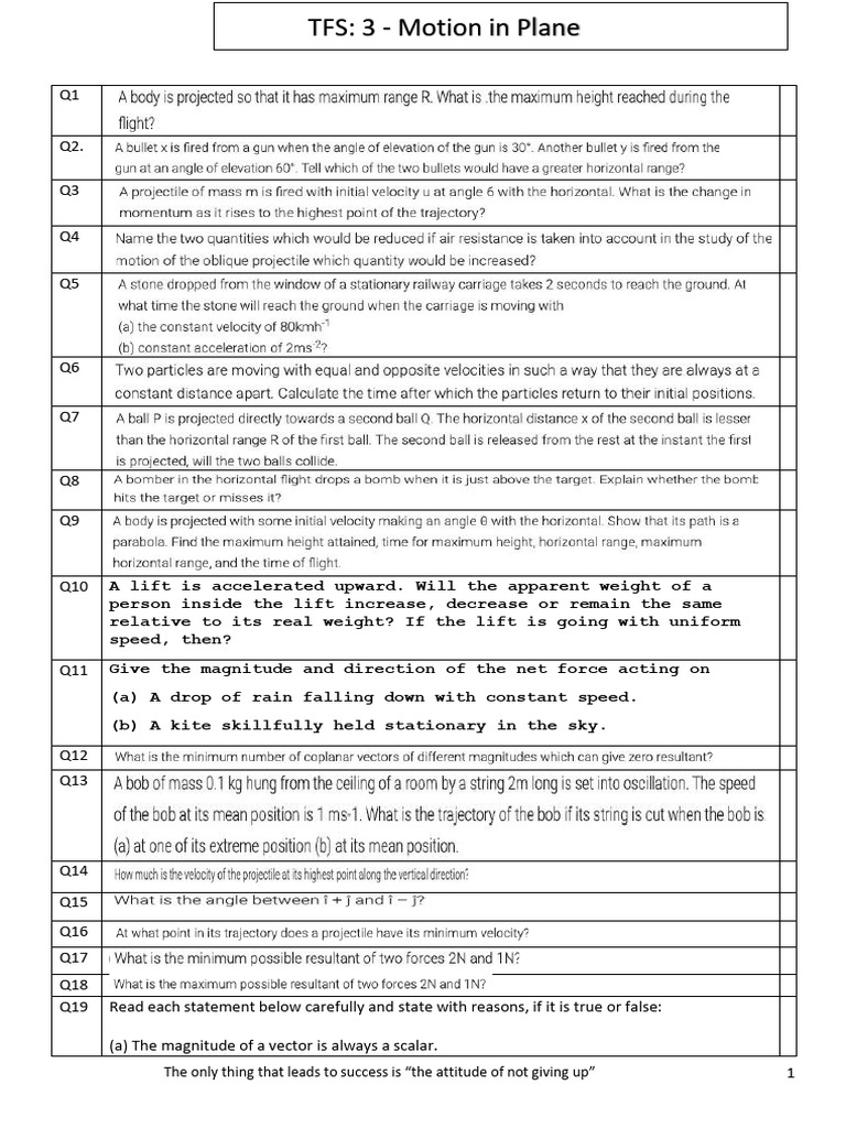 TFS 3 Motion in Plan | PDF