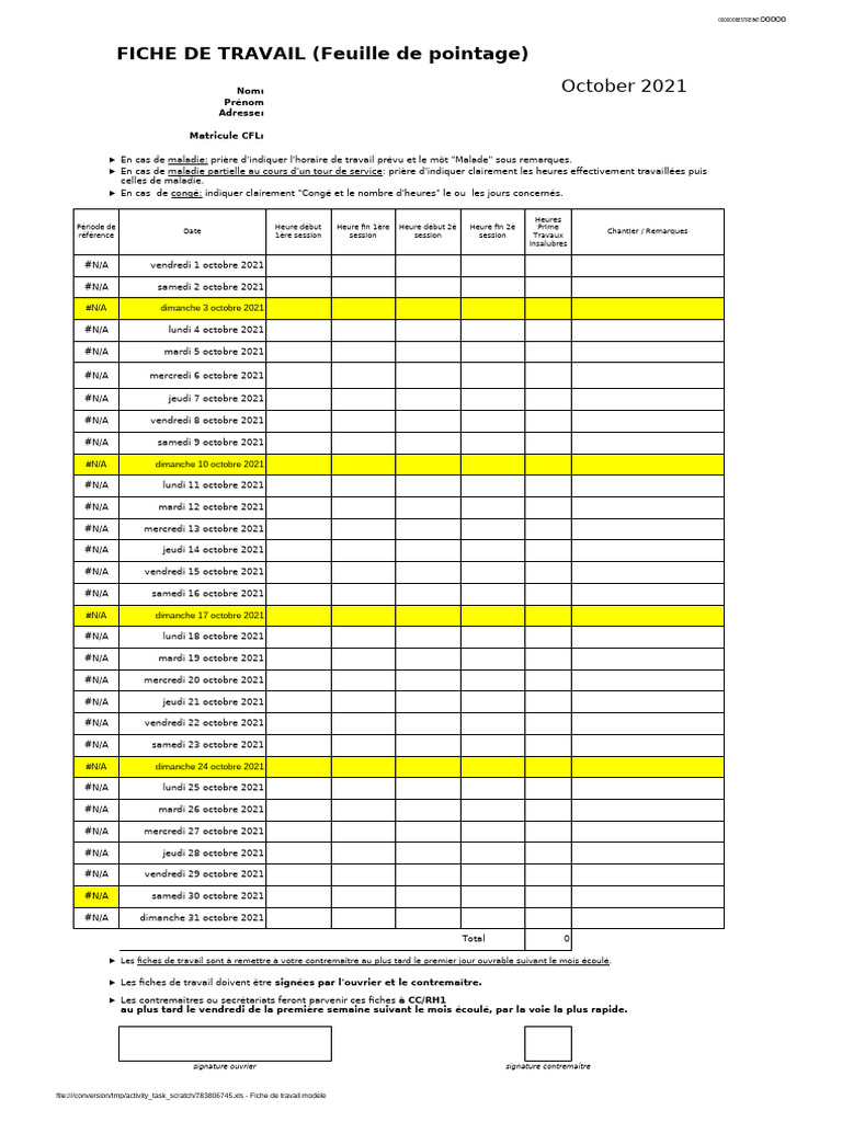 Fiche de Pointage | PDF