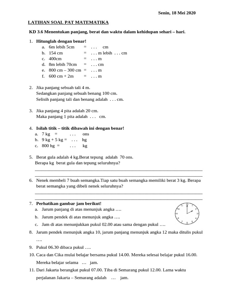 Soal Latihan Pat MTK | PDF
