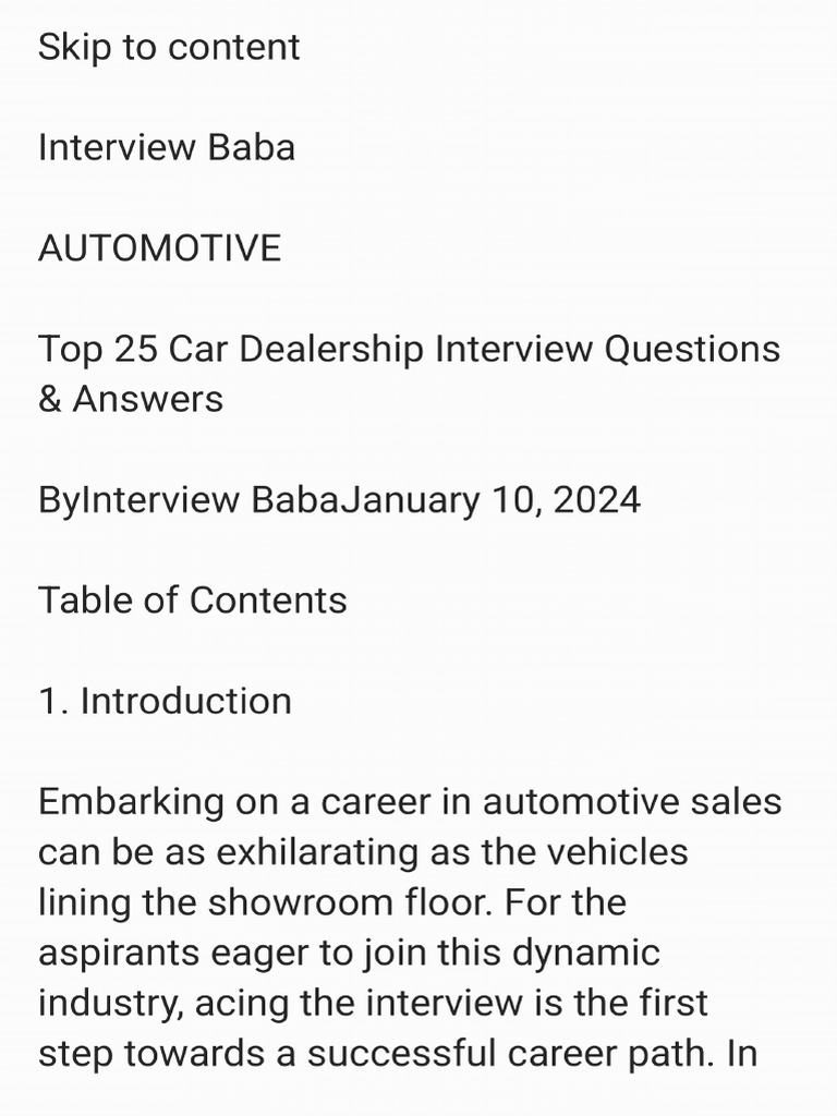 Car Sales Interview Questions - 240709 - 121432 | PDF