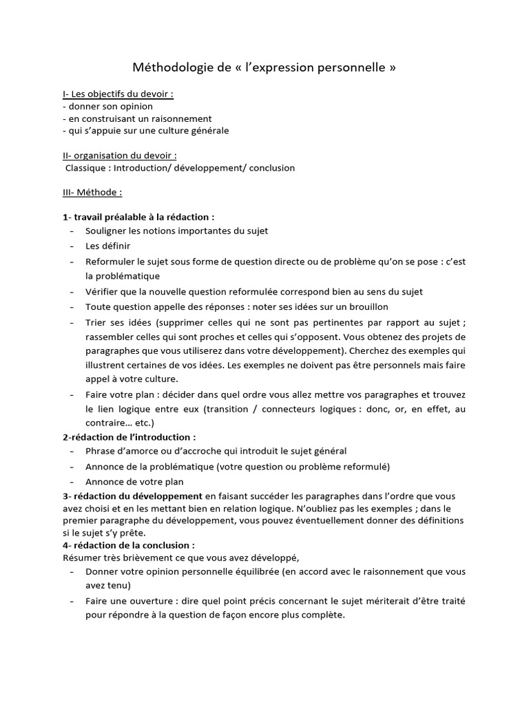 Méthodologie de L'expression Personnelle | PDF