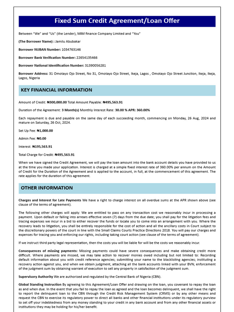 Fixed Sum Agreement | PDF