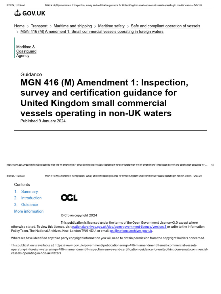 MGN 416 (M) Amendment 1: Inspection, Survey and Certification Guidance ...