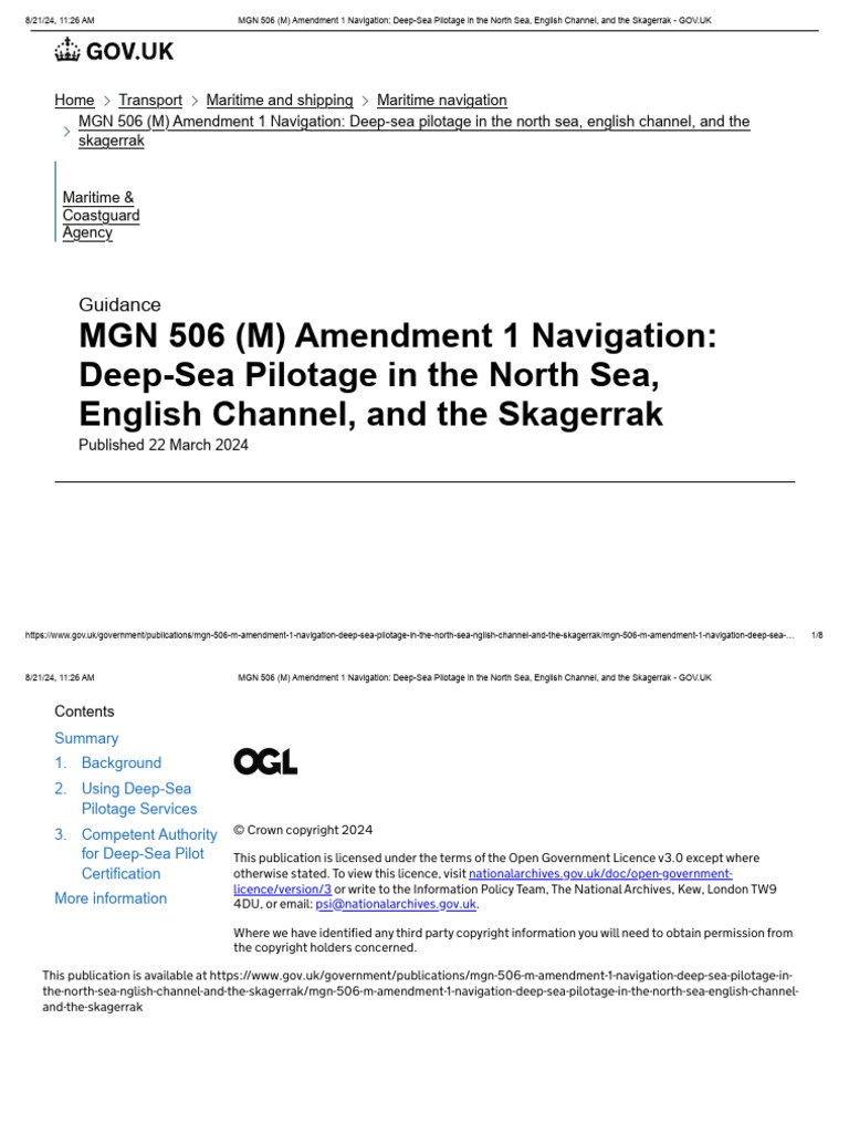 MGN 506 (M) Amendment 1 Navigation - Deep-Sea Pilotage in The North Sea ...