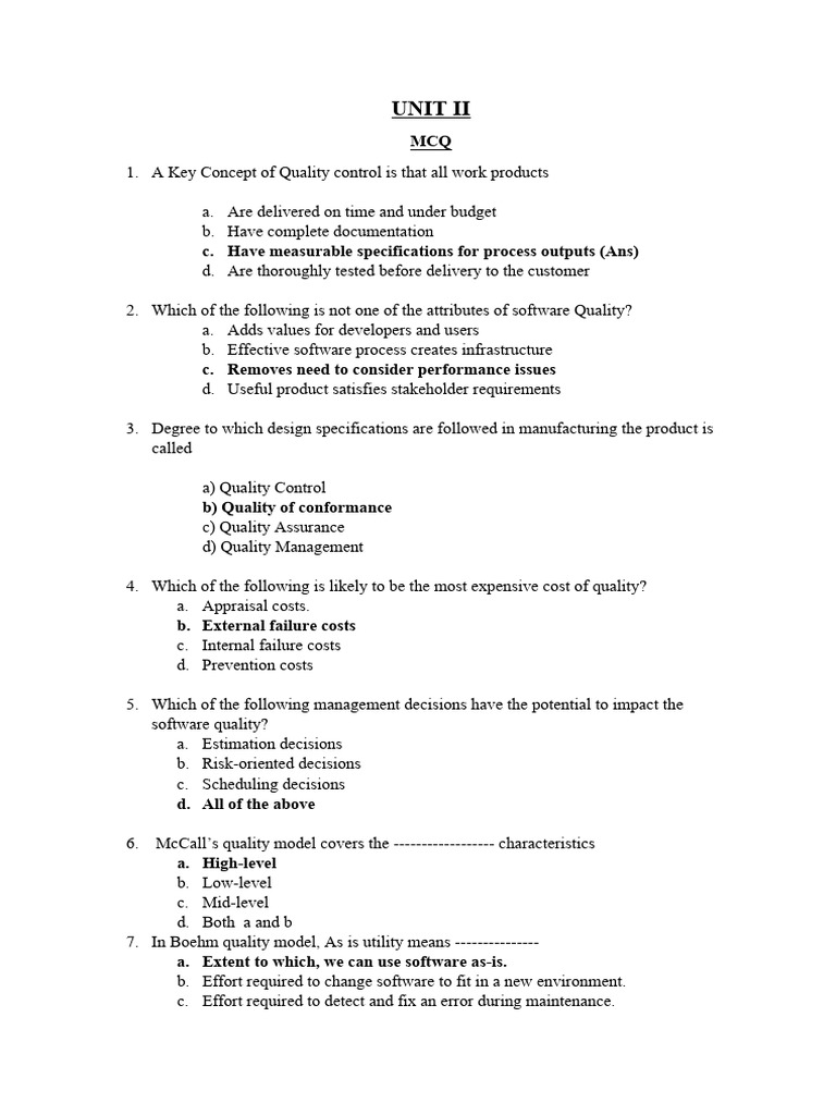 Software Eng Unit 2 Question Bank | PDF | Software Quality | Reliability Engineering