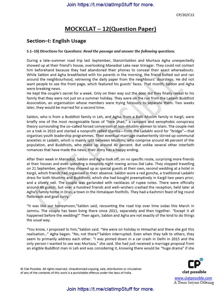 Clat Sample Paper | PDF