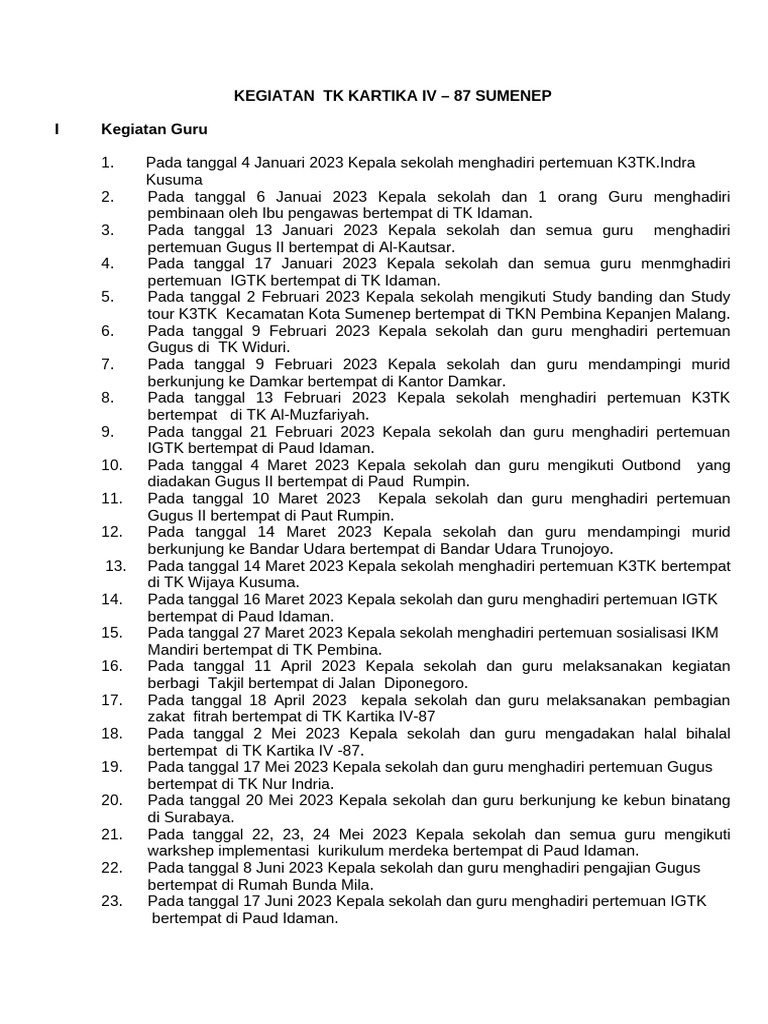 Kegiatan TK Kartika IV-27 Sumenep | PDF