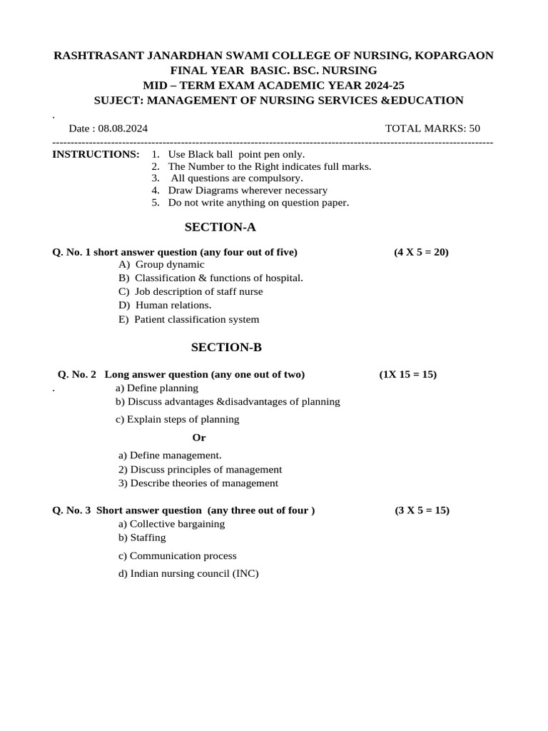 PBBSc. MID TERM EXAM PSYCHOLOGY QUESTION PAPER | PDF