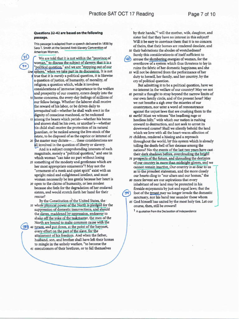 SOLUTIONS Practice SAT Reading Test 9 P4 | PDF