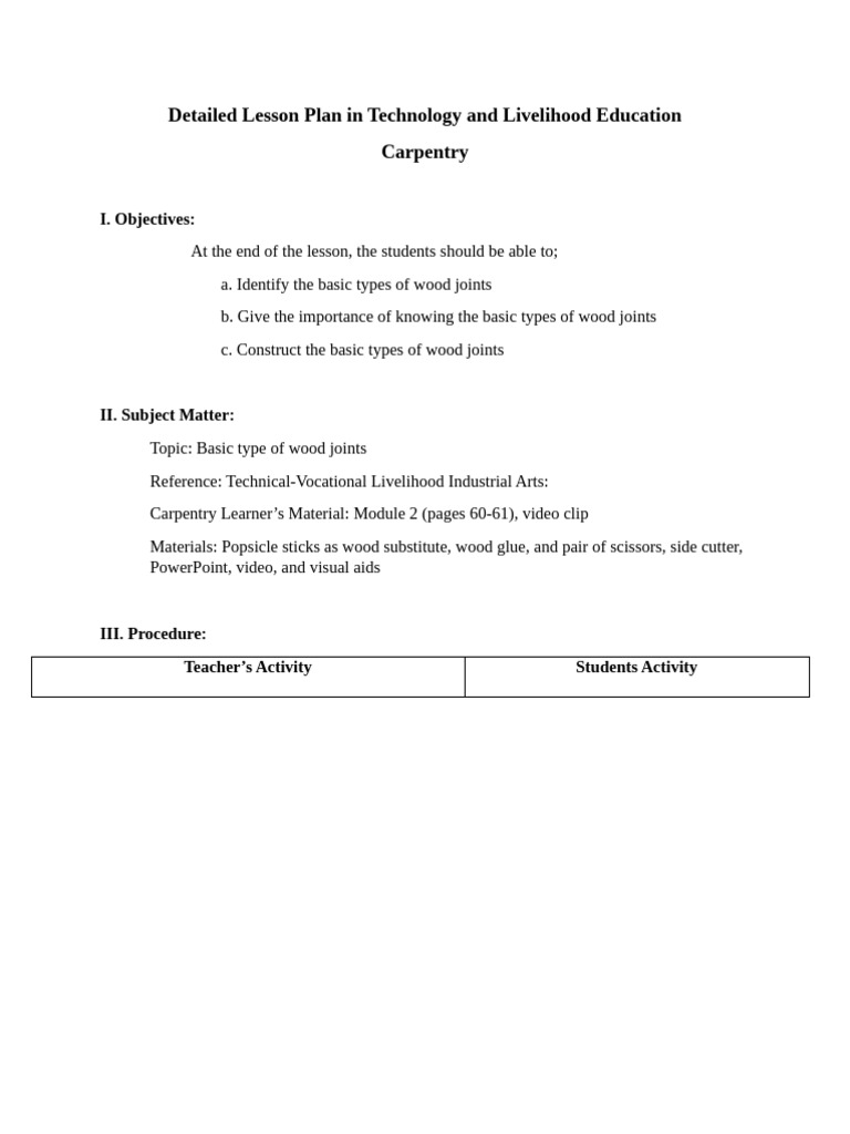 Detailed Lesson Plan in Technology and Livelihood Education | PDF