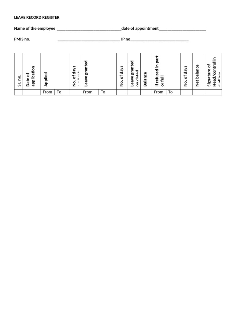 Leave Record Register | PDF