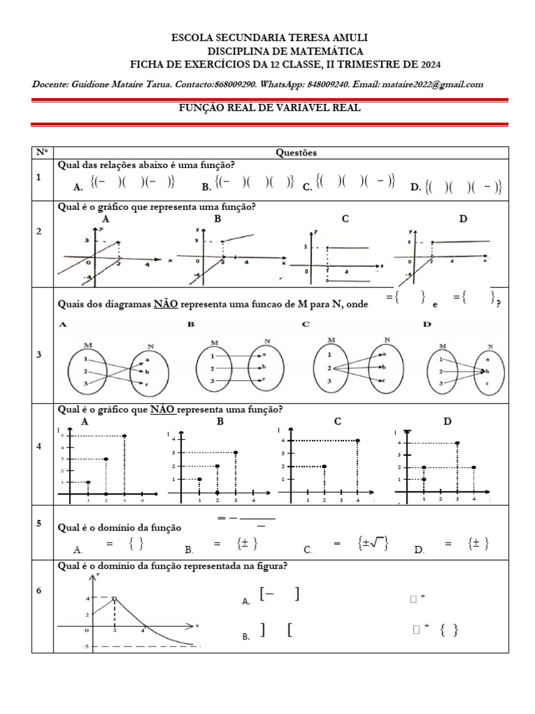 Ficha de Exercicios 2 Trimestre 2024, 12 Classe | PDF