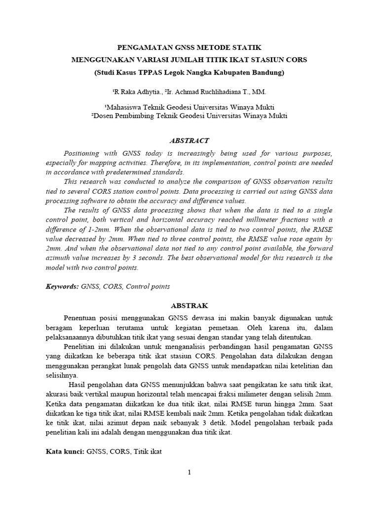 Pengamatan Gnss Metode Statik Menggunakan Variasi Jumlah Titik Ikat ...
