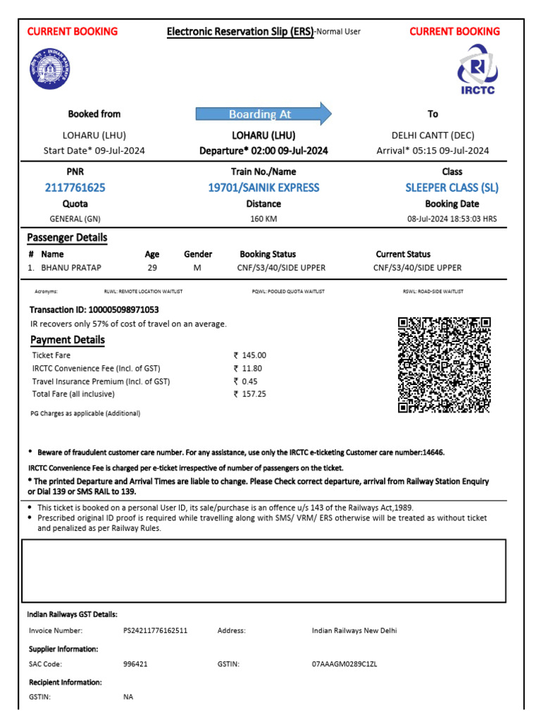 19701/sainik Express Sleeper Class (SL) | PDF