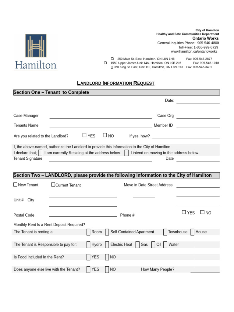 Landlord Information Request Form | PDF | Landlord | Property Law