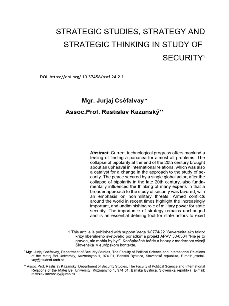STRATEGIC STUDIES, STRATEGY AND Strategic Thinking in Study of Security ...