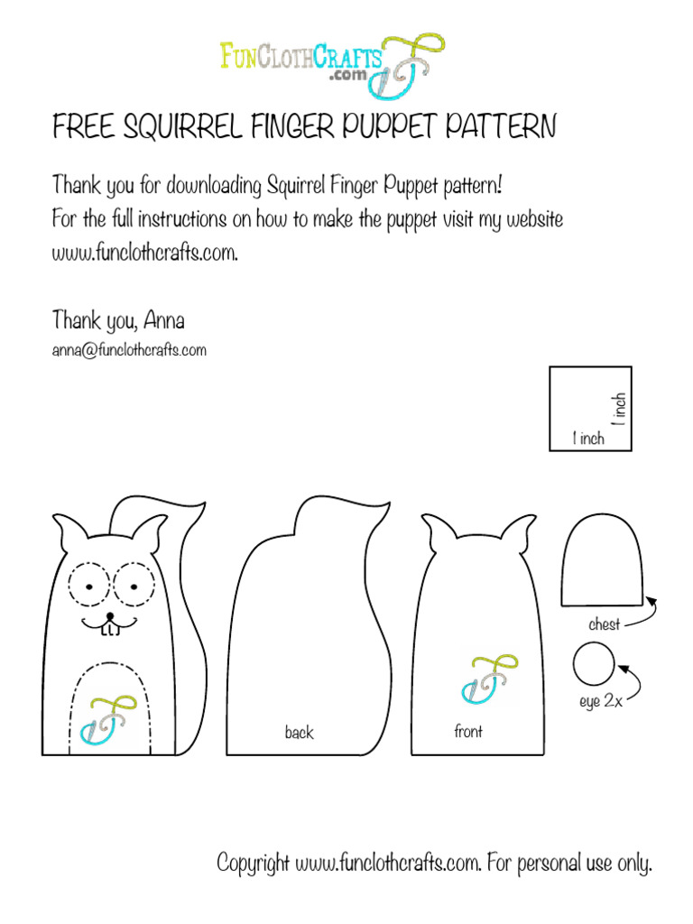 FCC Squirrel Finger Puppet Free Template | PDF