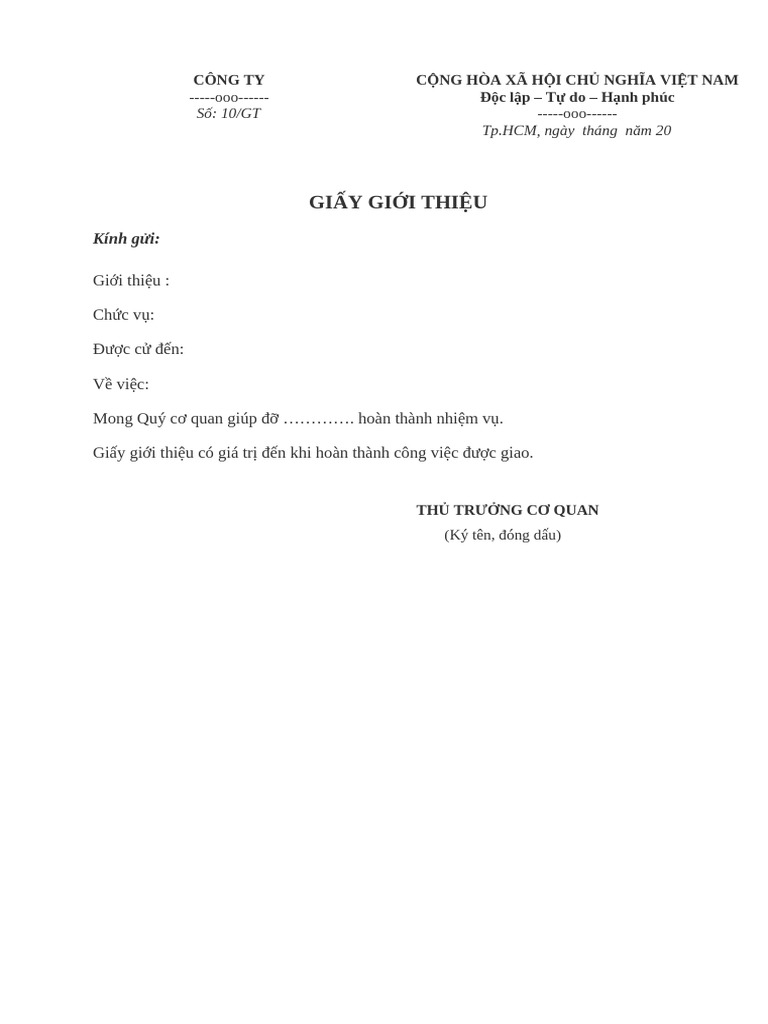 Giay Gioi Thieu Mau | PDF