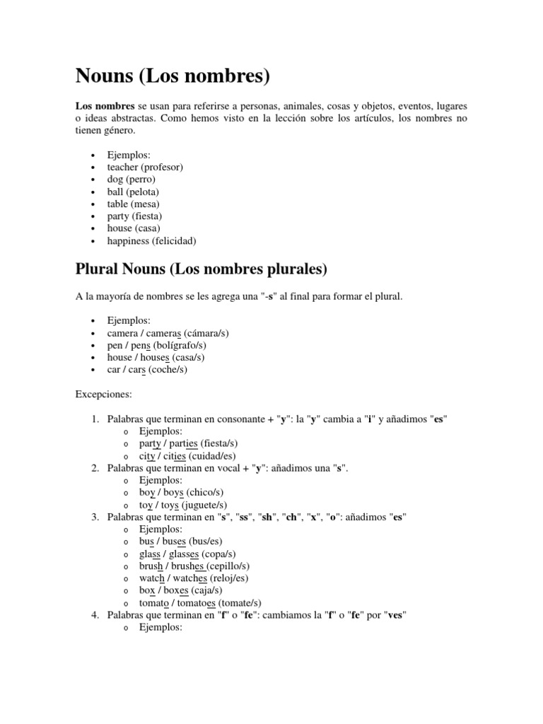 Nouns Sustantivos | PDF